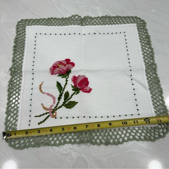 Kitchen | Floral Embroidered Doily With Green Crochet Edge | Poshmark